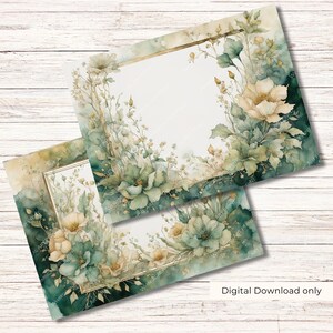 Watercolor Floral Frame Digital Paper Pack: Lush Forest Green (10 Jpgs ...