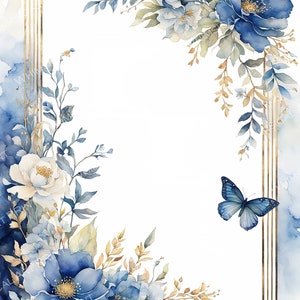 Blue Boho Border Digital Paper Pack for Wedding Cards, Scrapbooking ...