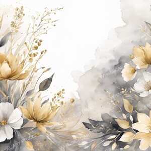 Watercolor Gold Floral Digital Paper: Grey Background (10 Jpgs) - Etsy