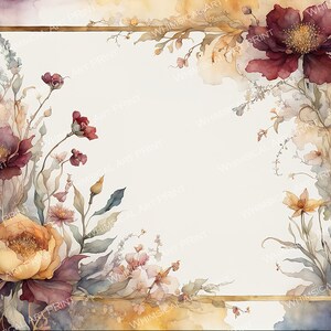 Rustic Burgundy Watercolor Floral Frame Digital Paper Pack, Deep Red ...