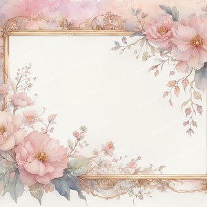 Soft Pink Watercolor Floral Frame Digital Paper Pack, Dreamy Light Pink ...