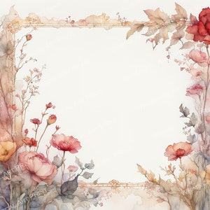 Dreamy Red Watercolor Floral Frame Digital Paper Pack, Deep Red & Beige ...