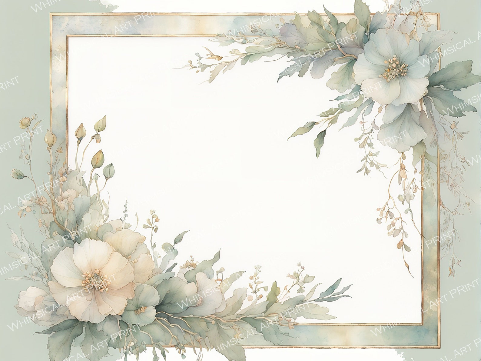 Calming Sage Watercolor Floral Frame Digital Paper Pack, Soft Sage ...