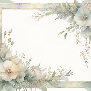 Calming Sage Watercolor Floral Frame Digital Paper Pack, Soft Sage ...