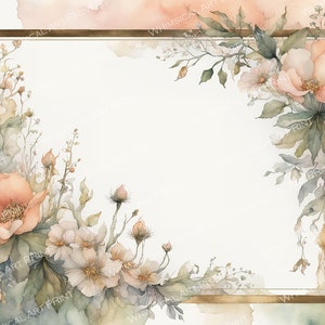 Dreamy Peach: Watercolor Floral Frame Digital Paper Pack, Soft Peach ...