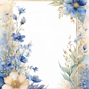 Blue Boho Border Digital Paper Pack for Wedding Cards, Scrapbooking ...