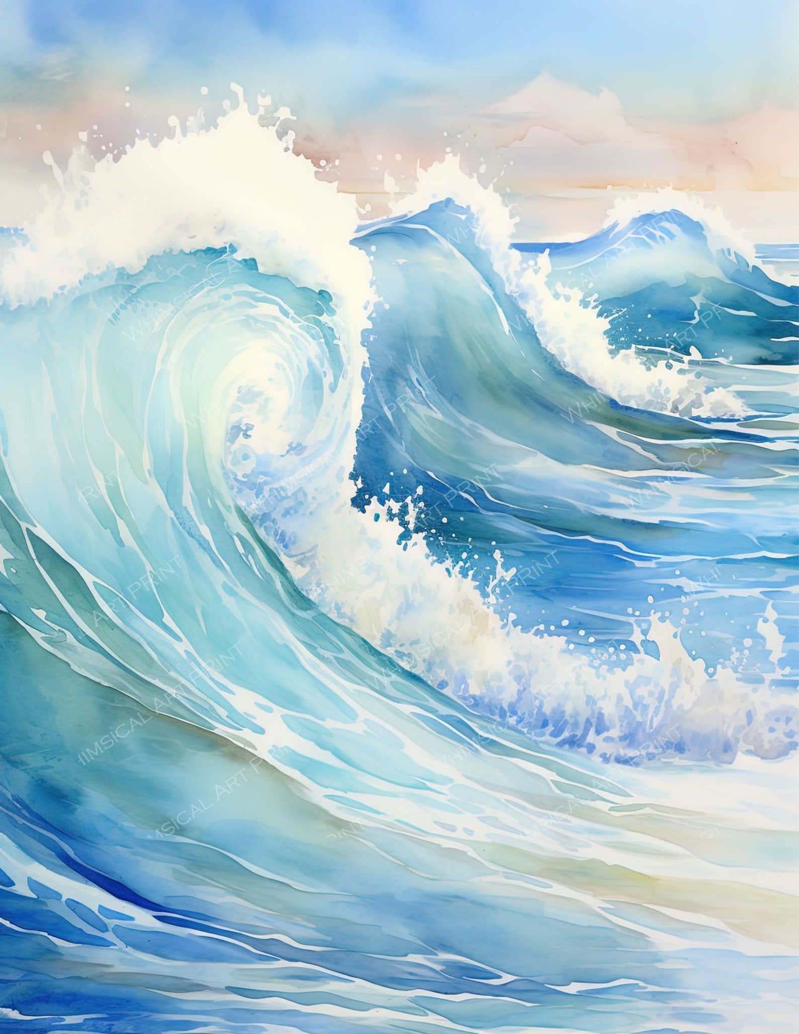 Ocean Waves Watercolor Background: Sea Blue Digital Paper (JPG) - Etsy