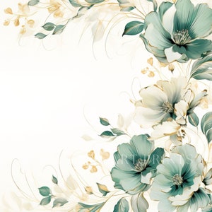 Emerald Floral Digital Paper: Watercolor Flower Graphics (JPG, 300 DPI ...