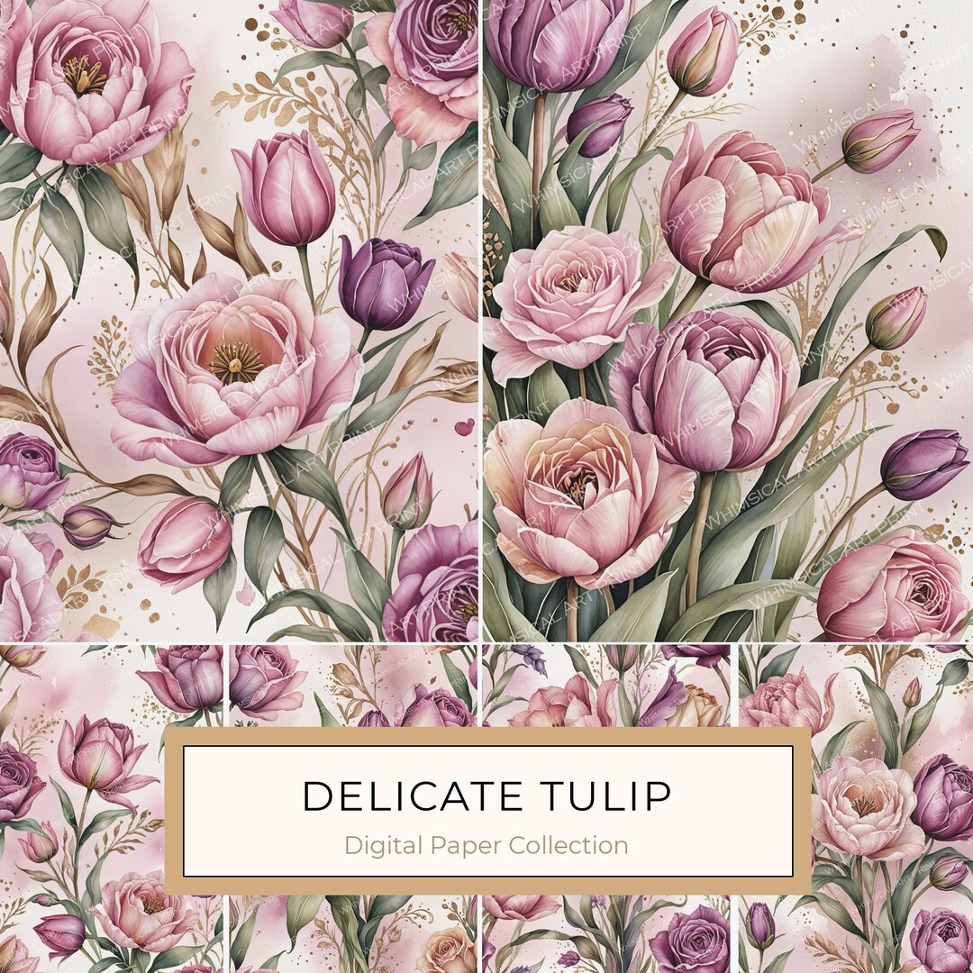 Watercolor Tulip Digital Paper: Pink & Purple Floral Designs (jpgs) - Etsy