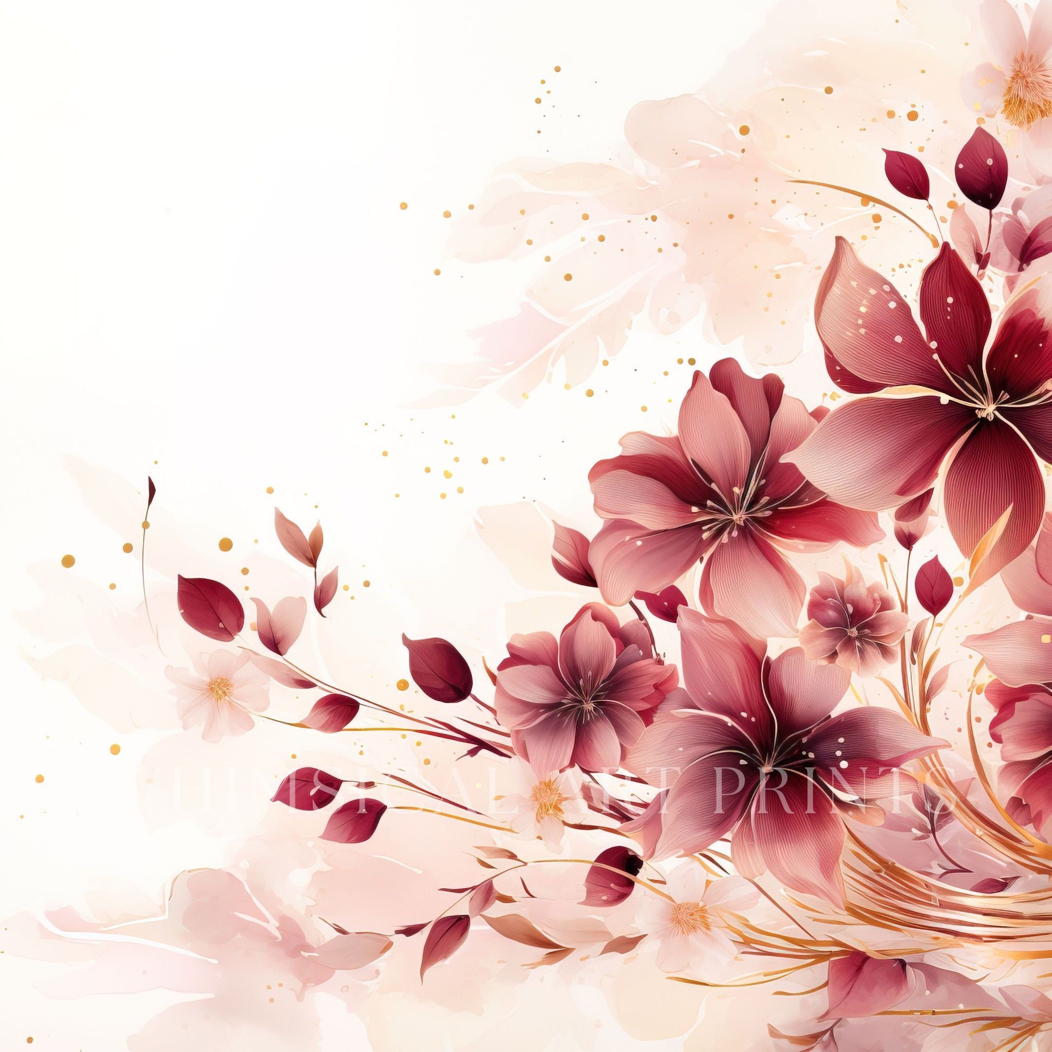 Maroon & Ivory Digital Paper, Floral Background Graphics, Watercolor ...