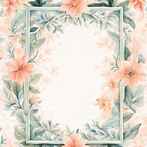 Watercolor Floral Frame Digital Paper Pack, Peach Teal Soft Pastel ...