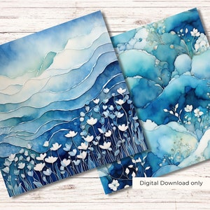 Blue Skylight Bohemian Floral Digital Paper Set, Sky Blue and White ...