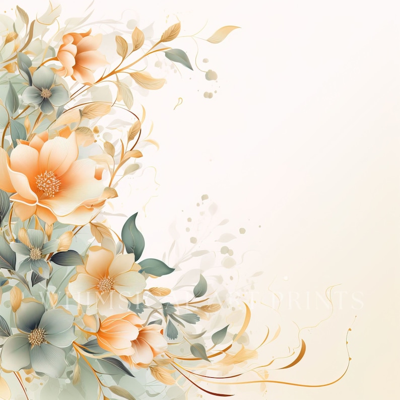 Peach & Sage Floral Digital Paper: Watercolor Flower Graphics (300 DPI ...