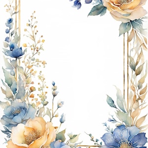 Blue Boho Border Digital Paper Pack for Wedding Cards, Scrapbooking ...