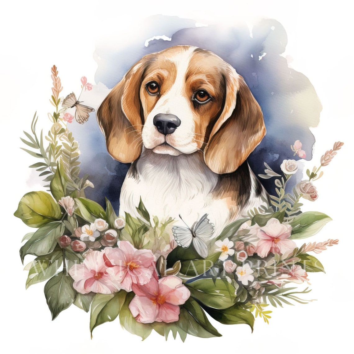 Cute Beagle Clipart Flowers Beagle in a Wreath Watercolor - Etsy