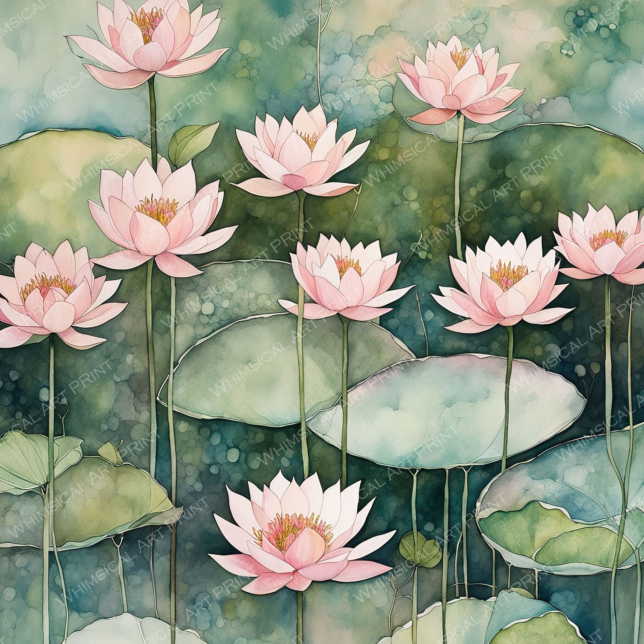 Waterlily Serenade Digital Paper Set, Dusty Rose & Sage Watercolor ...