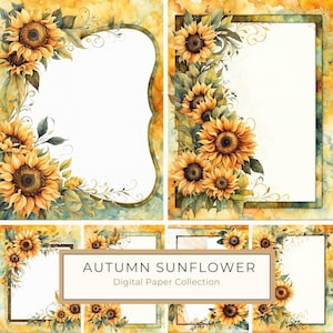 Watercolor Autumn Sunflowers Digital Paper Pack, Wedding Invites ...