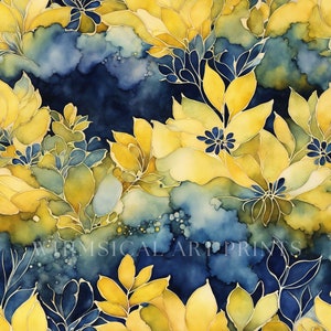 Navy Twilight Abstract Floral Digital Paper Set, Watercolor Washes ...