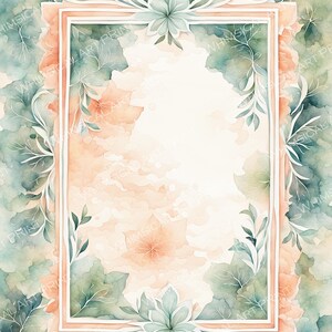 Watercolor Floral Frame Digital Paper Pack, Peach Teal Soft Pastel ...