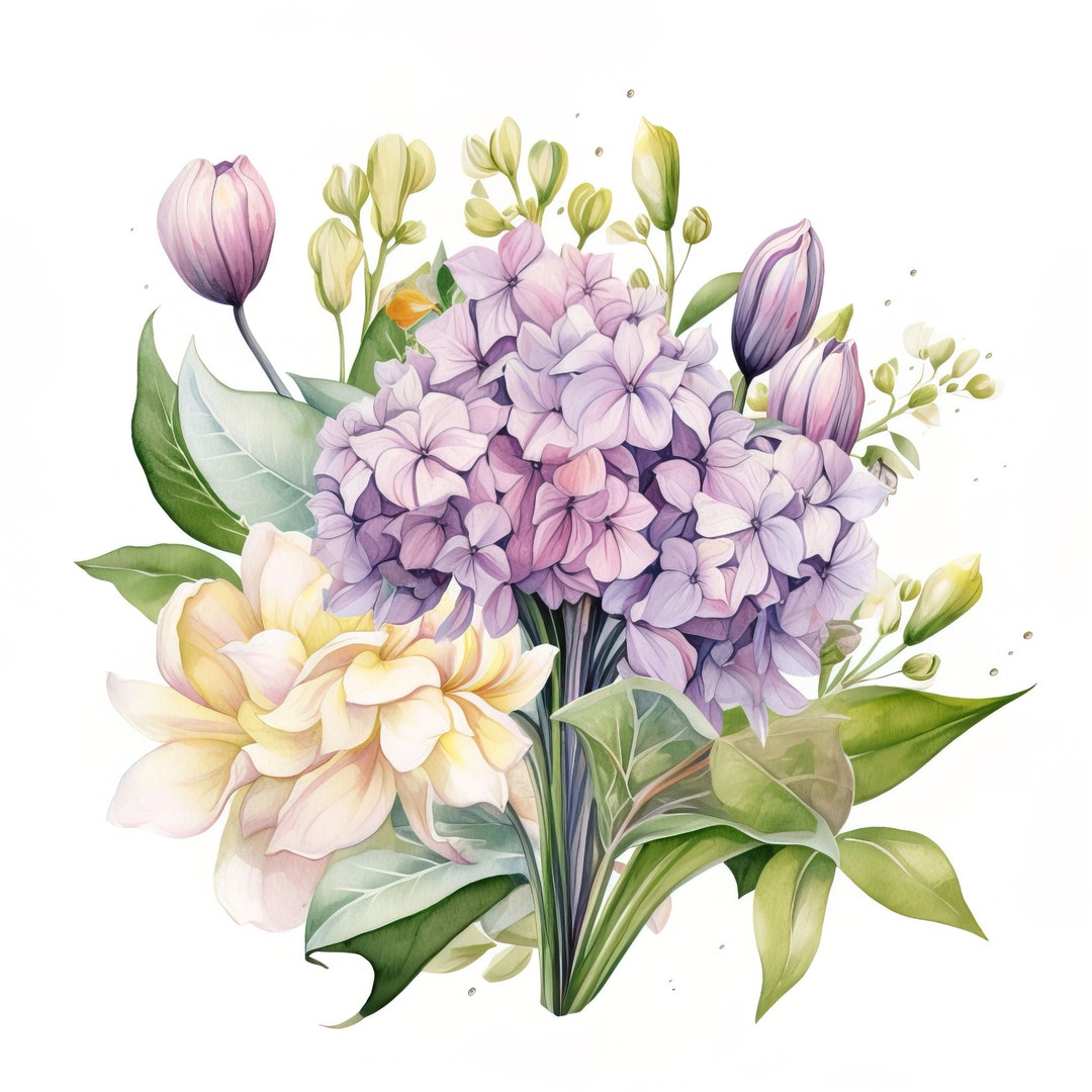 Purple Hydrangeas Clipart, Hydrangea Flowers, Bouquet Clipart ...