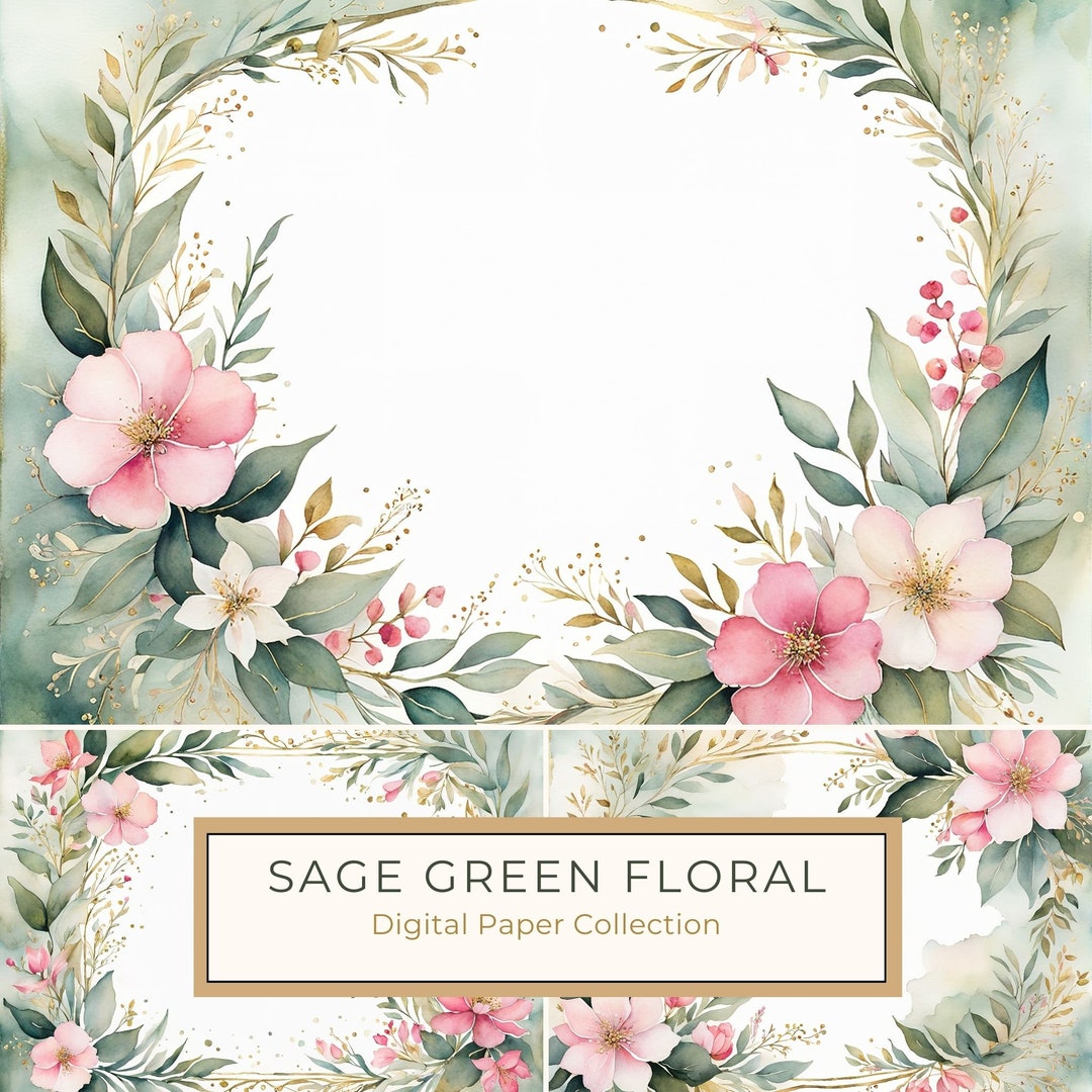 Watercolor Floral Digital Paper Pack: Sage Green & Pink (10 Jpgs) - Etsy