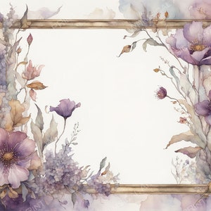 Purple Floral Watercolor Digital Paper Pack: Abstract Art Borders for ...