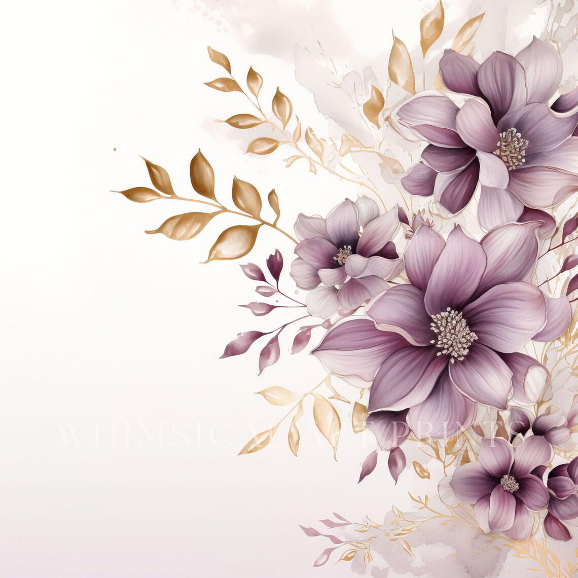 Light Plum Floral Digital Paper, Floral Background Graphics, Watercolor ...