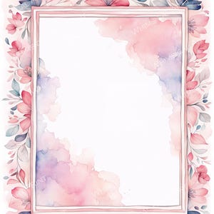 Watercolor Floral Frame Digital Paper Pack, 10 JPG Files in Pink & Blue ...