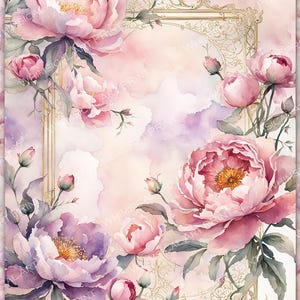 Watercolor Peony Frame Set: Pink Floral Borders, Romantic Backgrounds ...