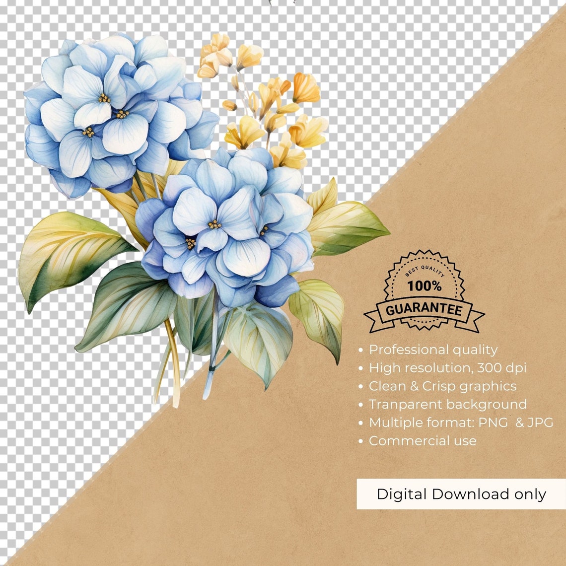 Blue Hydrangeas Clipart, Hydrangea Bouquet PNG, Hydrangea Watercolor ...