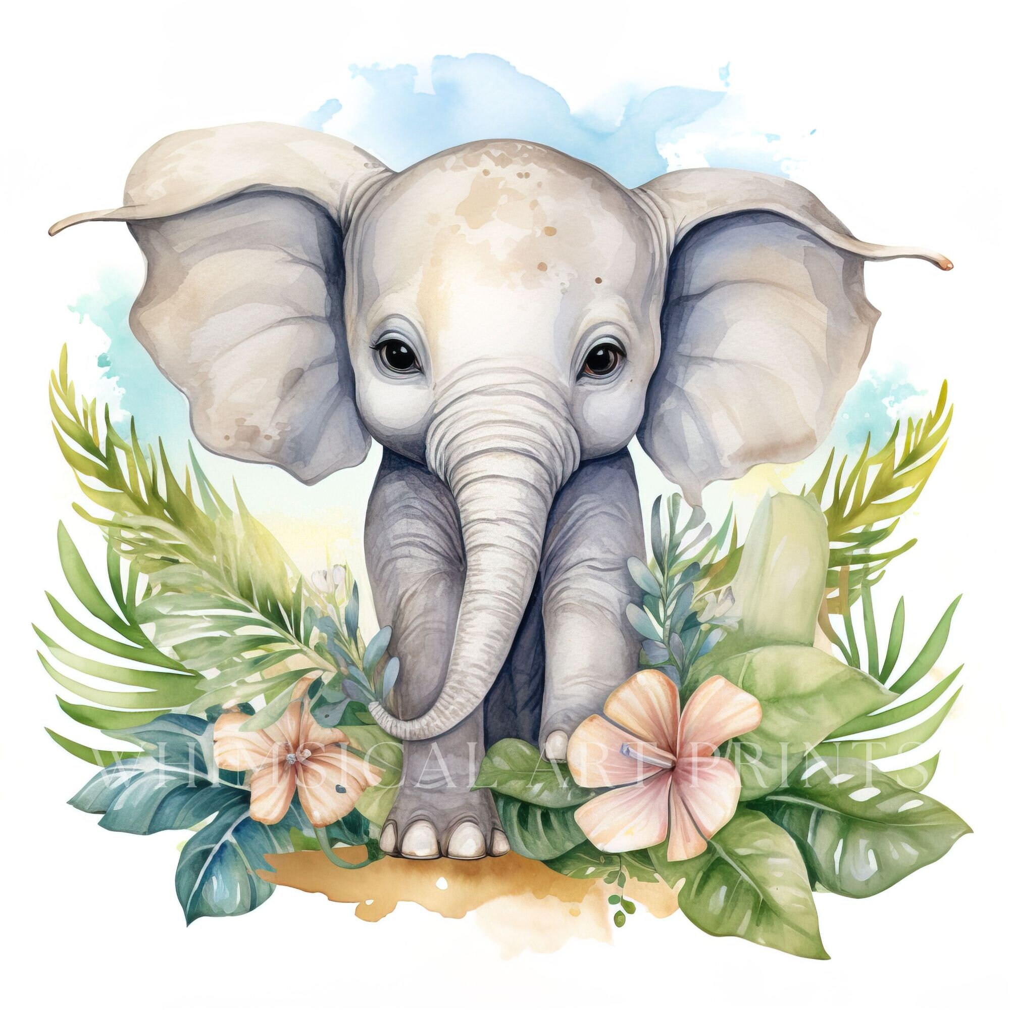 Cute Elephant Clipart, Elephant Family, Tropical Illustration ...