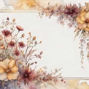 Rustic Burgundy Watercolor Floral Frame Digital Paper Pack, Deep Red ...