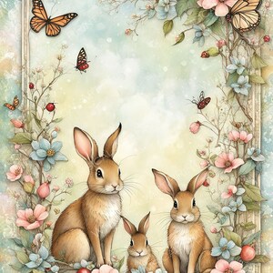 Bunny Storybook: Watercolor Shabby Chic Style Digital Paper Set With ...