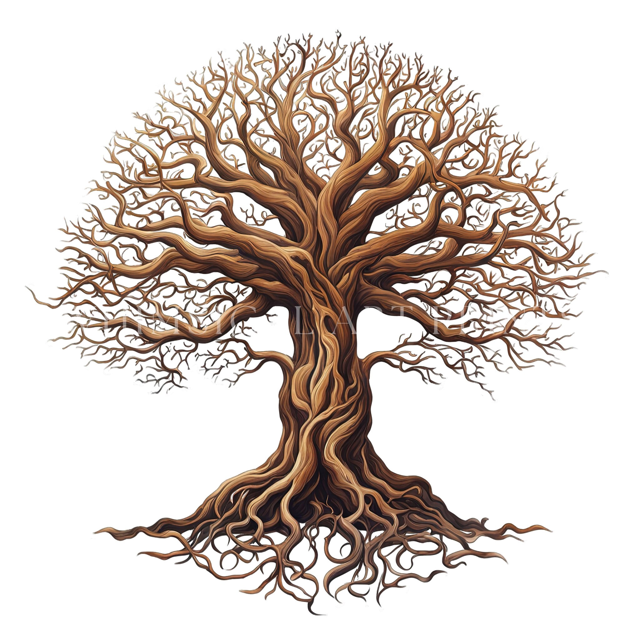 Mystical Old Tree Clipart: Leafless Branches and Deep Roots, Ancestry ...