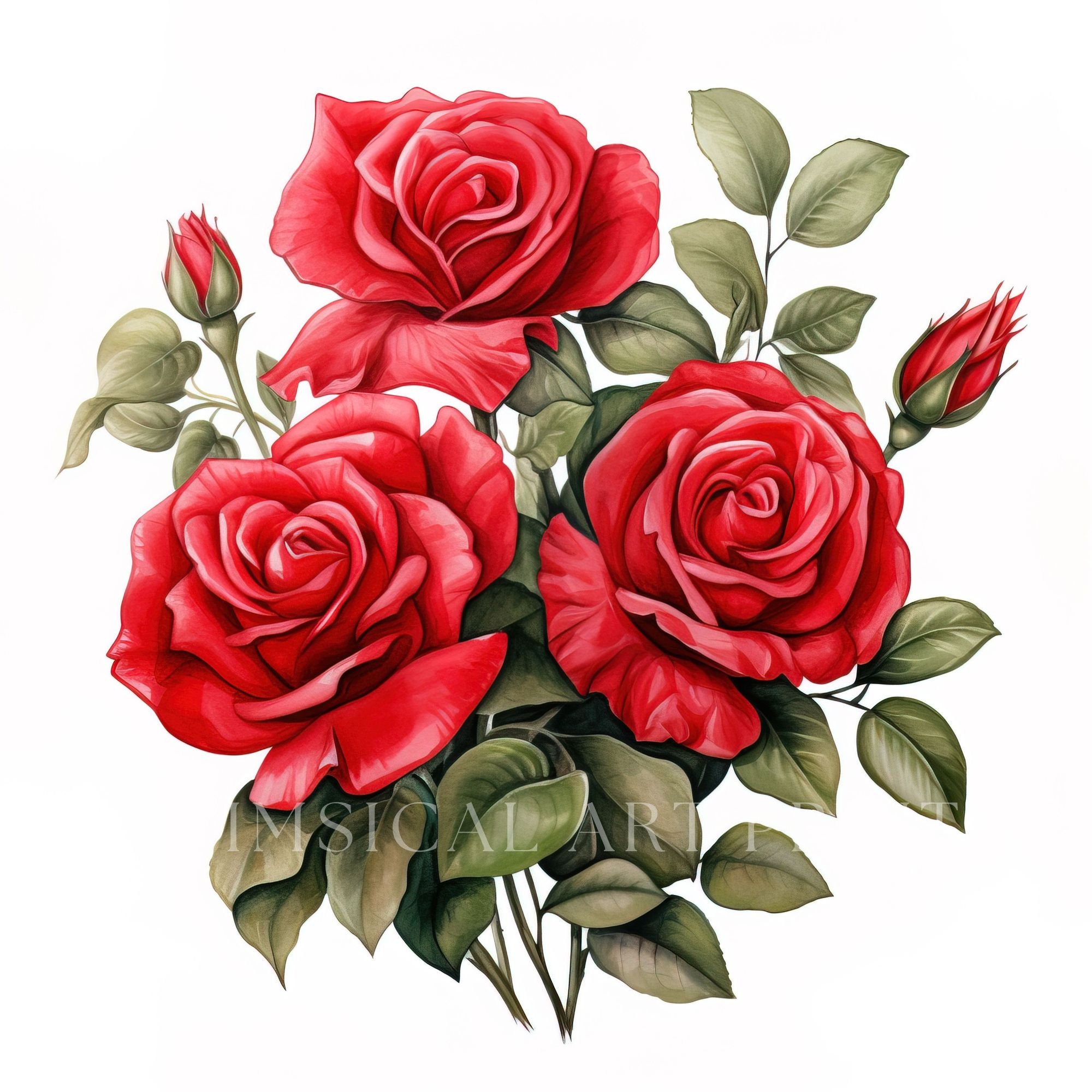 Rote Rose Clipart, Strauß Clipart, Aquarell Blumen, rote Rosen, Hochzeit Kunst zum Ausdrucken ...