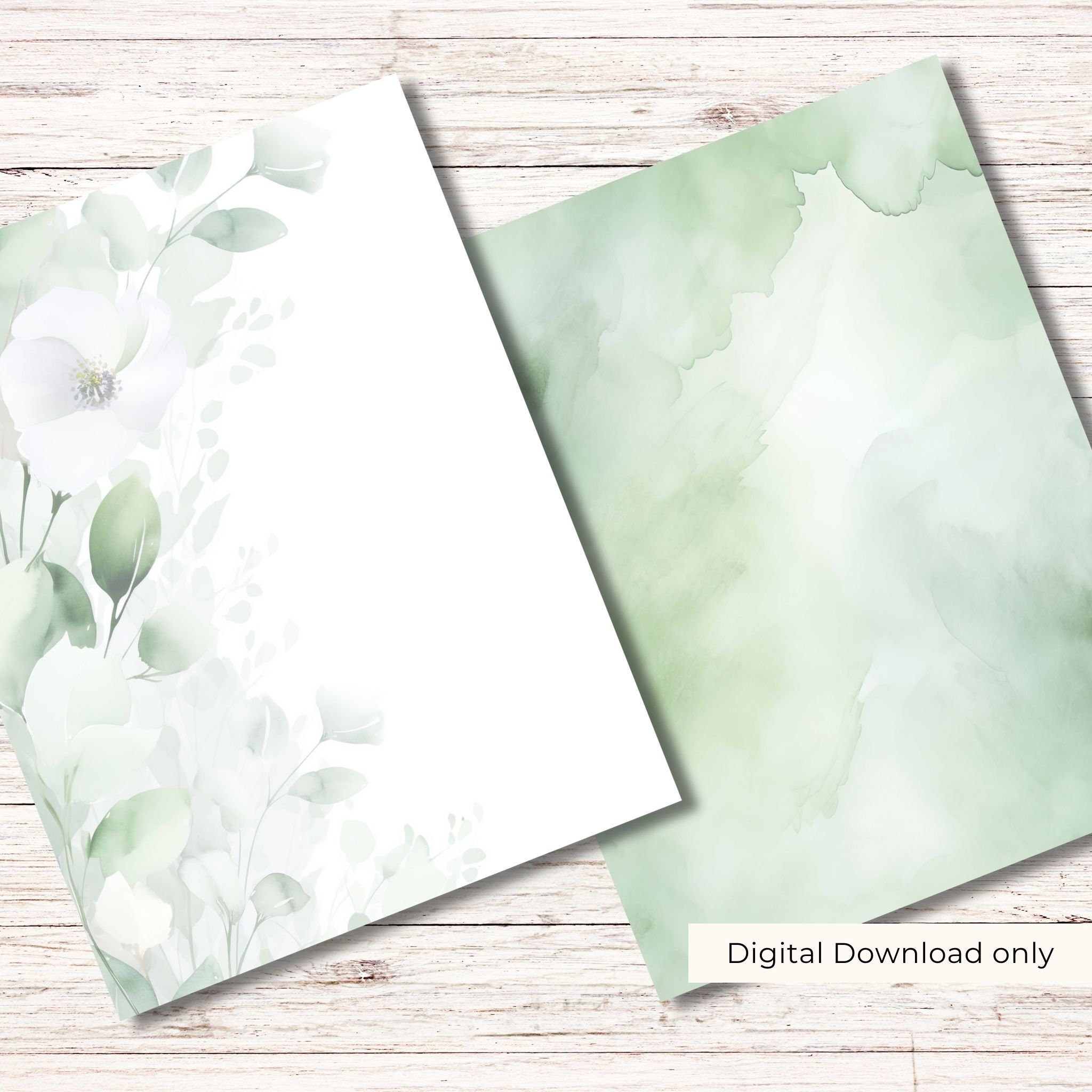 Sage Green Floral Watercolor Digital Paper: Scrapbook Backgrounds ...