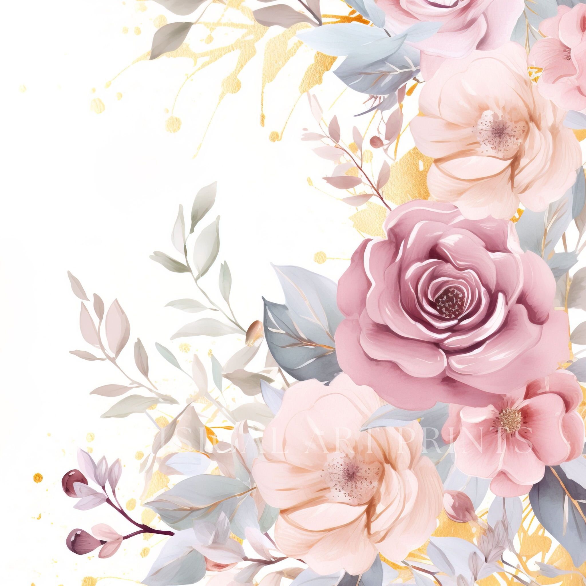Pastel Pink Roses Digital Paper, Floral Background Graphics, Watercolor ...