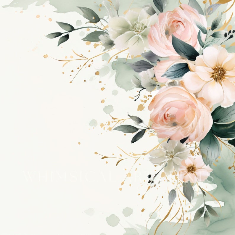 Light Pink Floral Digital Paper, Floral Background Graphics, Watercolor ...