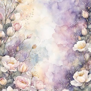 Watercolor Peony Floral Frames: Romantic Digital Paper (JPG, Commercial ...