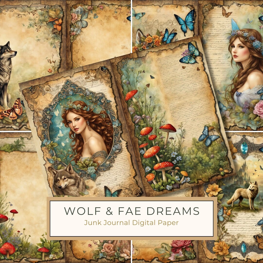 Wolf Fae Junk Journal Printable Pages, 10 Half Page Fairy & Wolf ...
