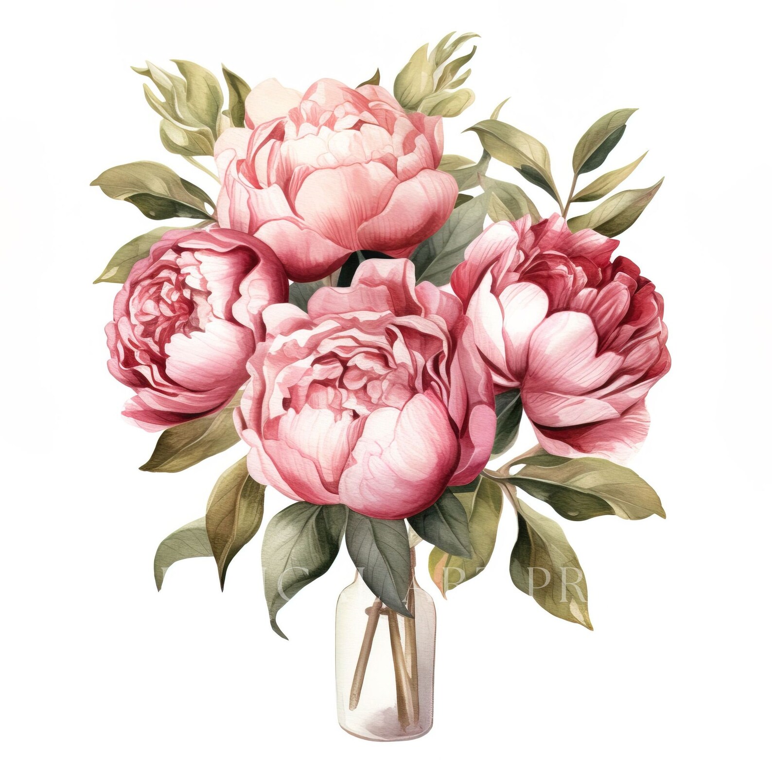 Pink Peonies Clipart, Peony Floral Bouquet PNG, Watercolor Flowers Wall ...