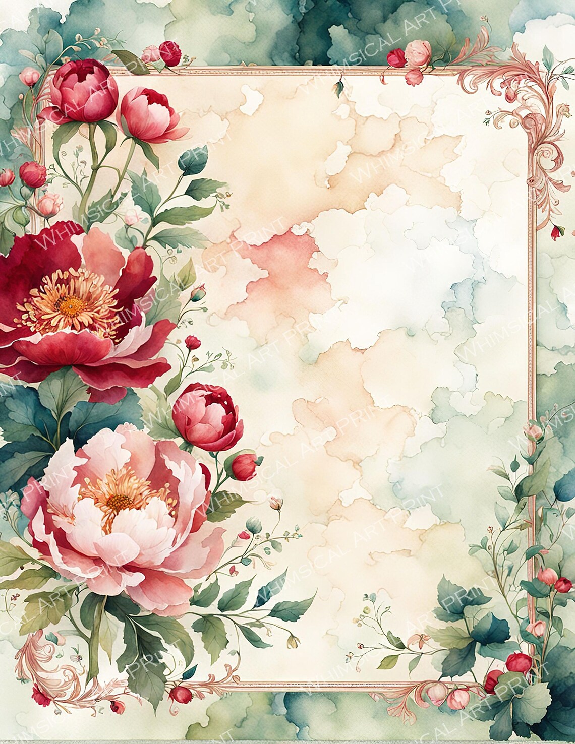 Watercolor Peony Digital Paper Set: Floral Wedding Card Backgrounds (10 ...