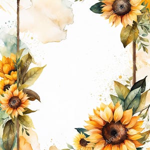 Watercolor Autumn Sunflowers Digital Paper Pack, Wedding Invites ...