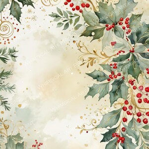 Watercolor Christmas Digital Paper: Vintage Foliage & Gold (digital ...