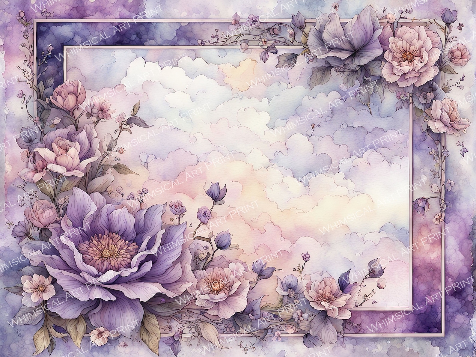 Lilac Floral Frame Digital Paper Pack: Watercolor Violet Backgrounds ...
