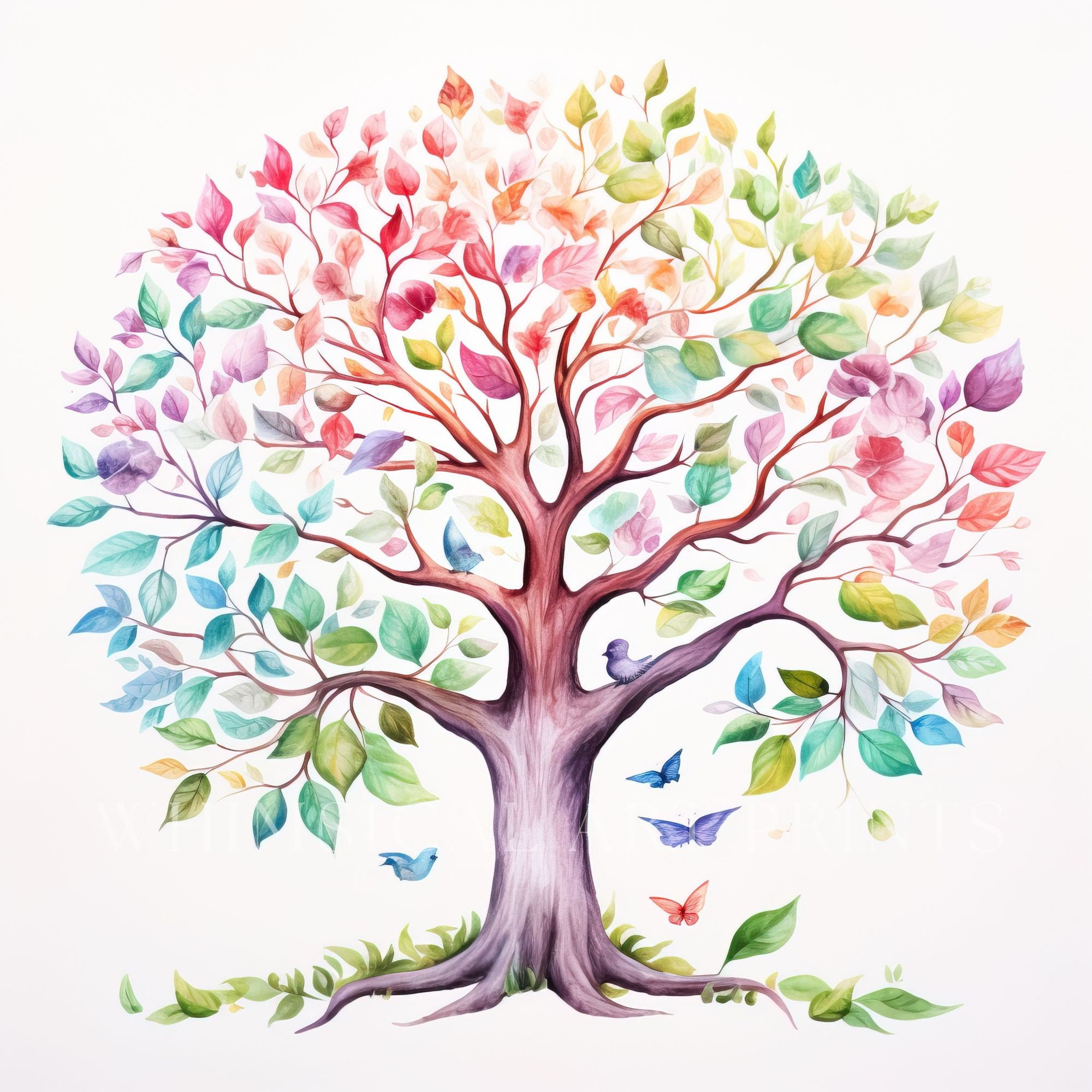 Colorful Mystical Old Tree Clipart Intricate Tree Design in Watercolor ...