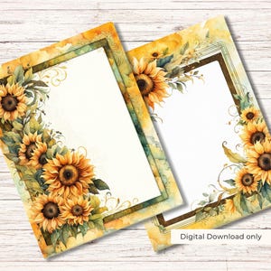 Watercolor Autumn Sunflowers Digital Paper Pack, Wedding Invites ...