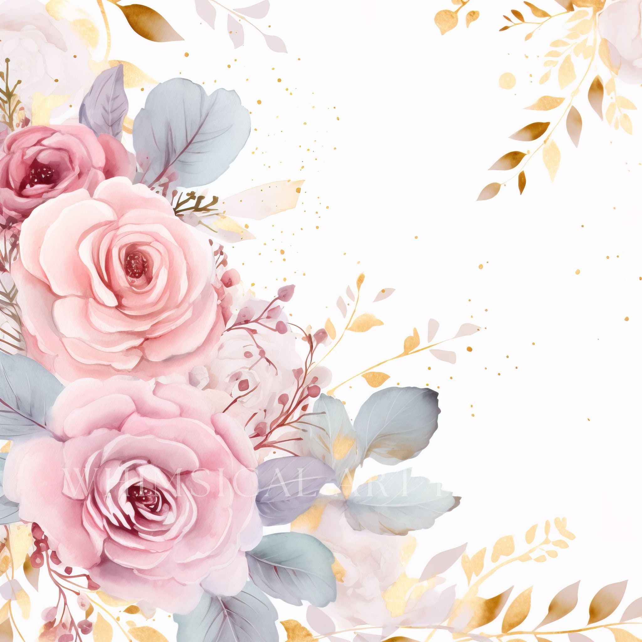 Pastel Pink Roses Digital Paper, Floral Background Graphics, Watercolor ...