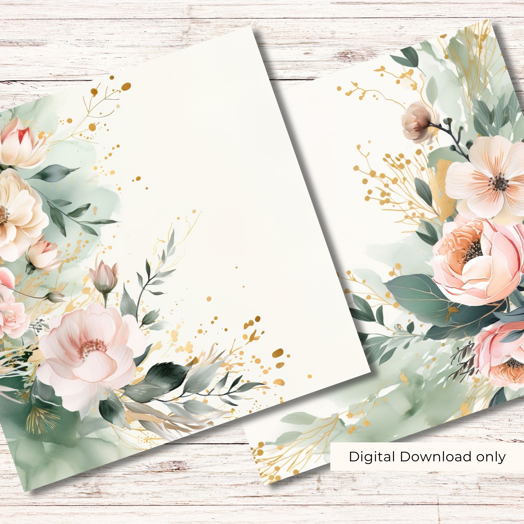 Light Pink Floral Digital Paper, Floral Background Graphics, Watercolor ...