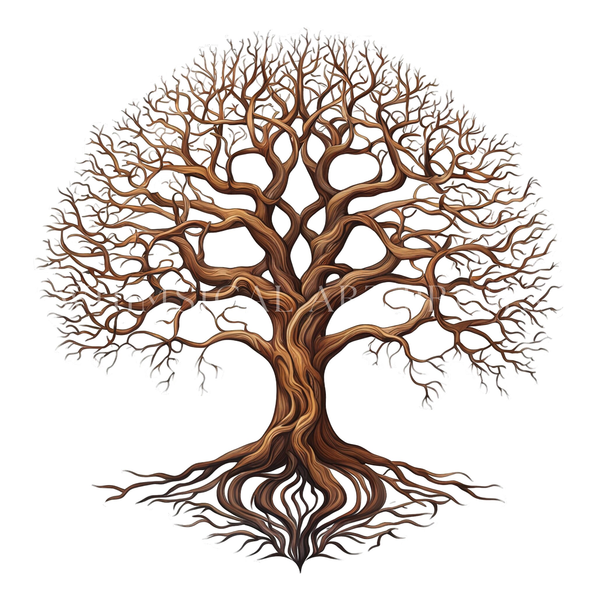 Mystical Old Tree Clipart: Leafless Branches and Deep Roots, Ancestry ...
